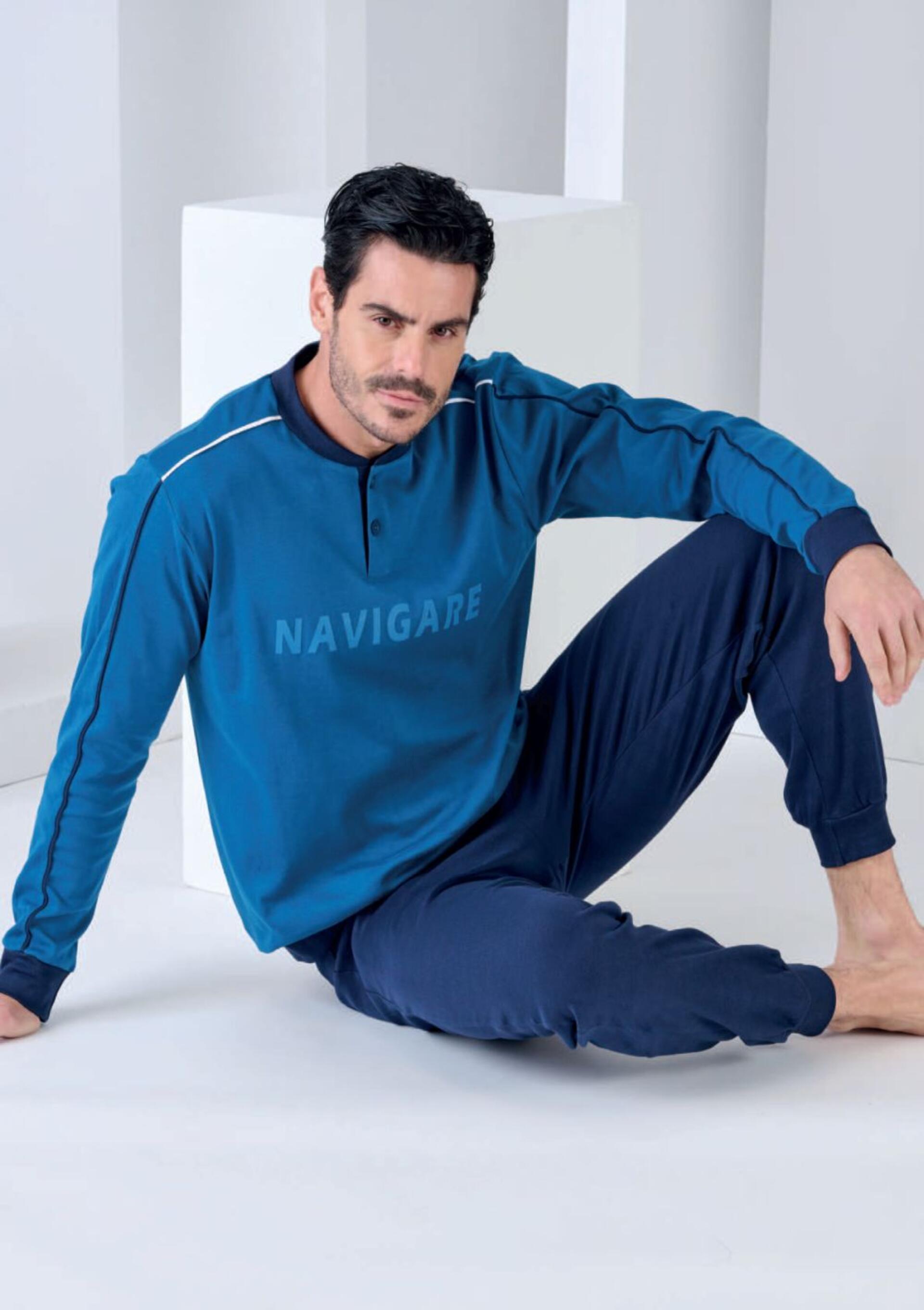 Navigare 141903 Pijama cálido de punto de algodón para hombre Navigare ...