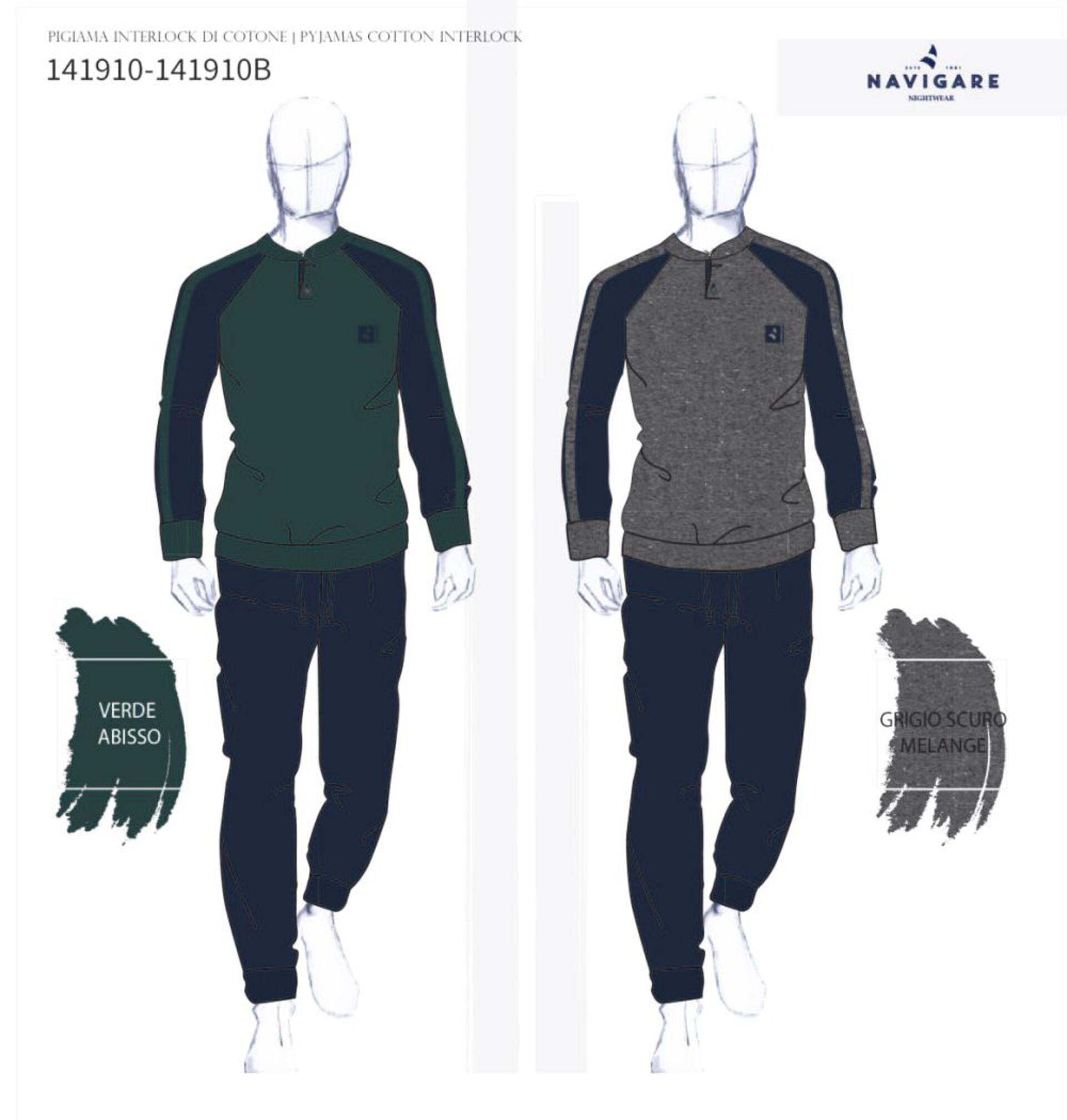 Navigare 141910 Men's Warm Cotton Jersey Pajamas Navigare Home ...