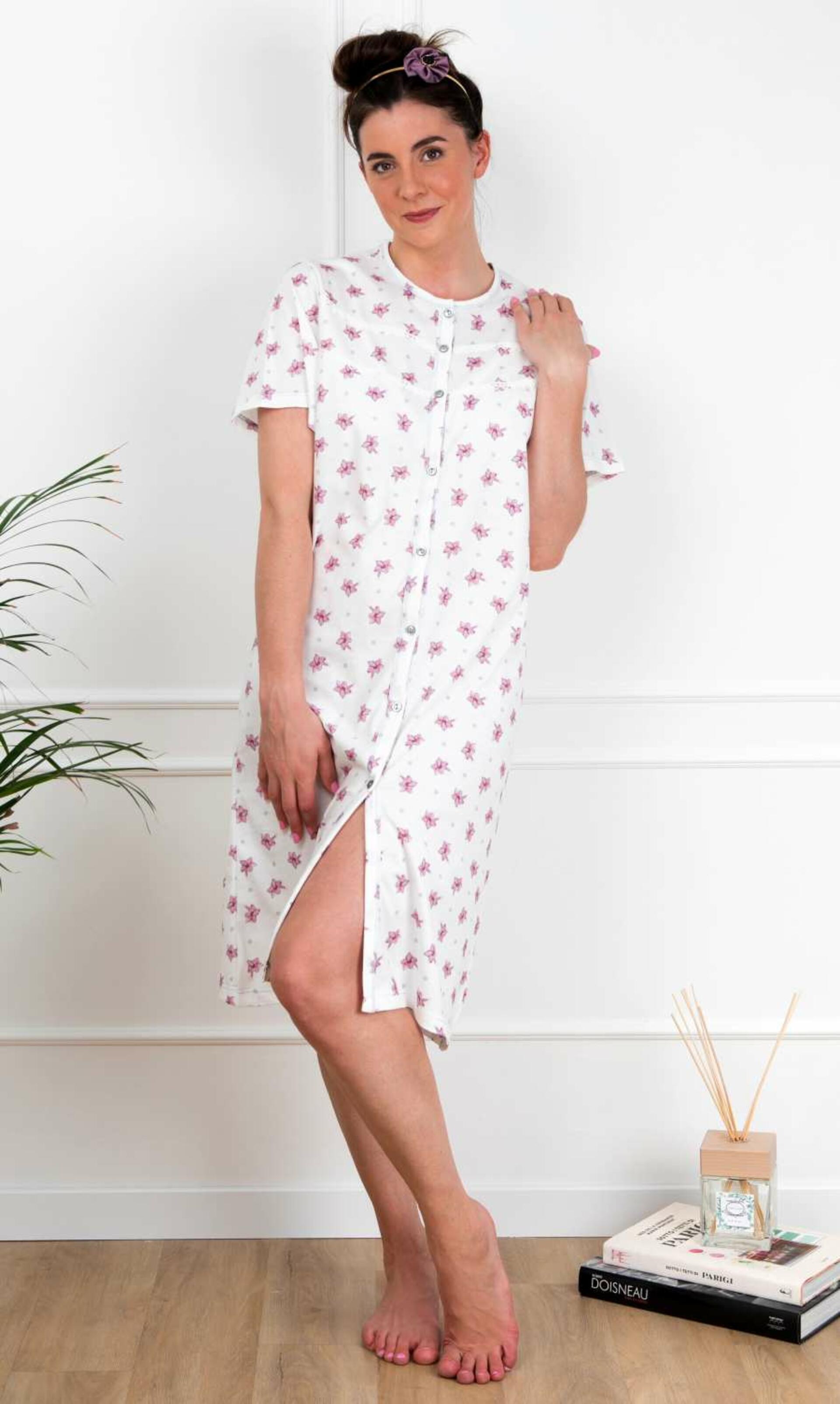 Camicia Da Notte Clinica A Manica Corta In Cotone Silvia 42321 Silvia