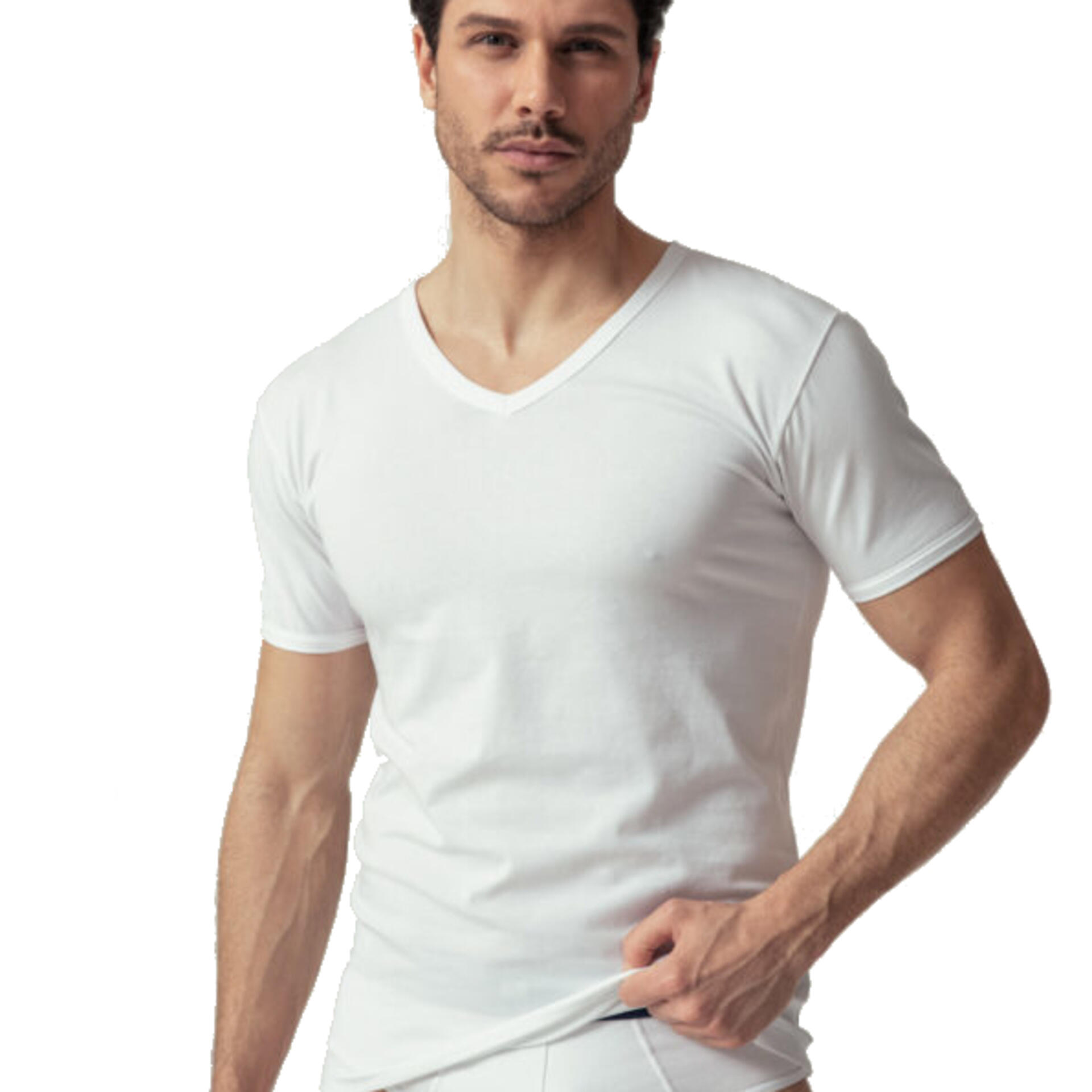 T-shirt uomo scollo a v in cotone bielastico oltremare 685 Oltremare ...